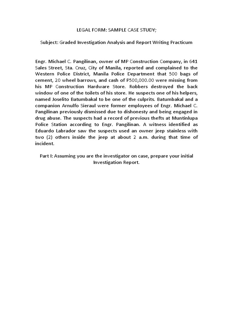 Initial Investigation Report Sample | PDF | Social Science | Law