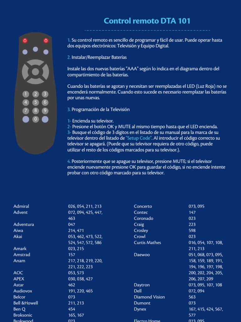 Control Dta 101 Codigos-Megacable | PDF | Electrónica | Tecnología de ...