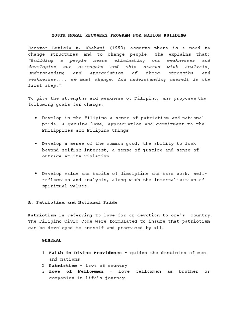 Youth Moral Recovery for Nation Building | PDF | Courage | Humility