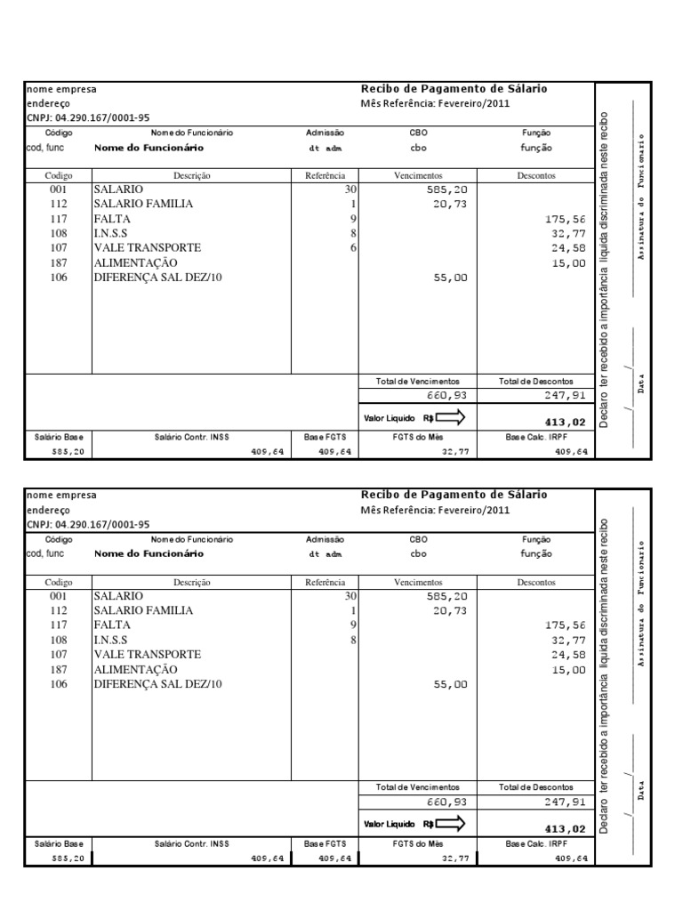 Modelo Contra Cheque