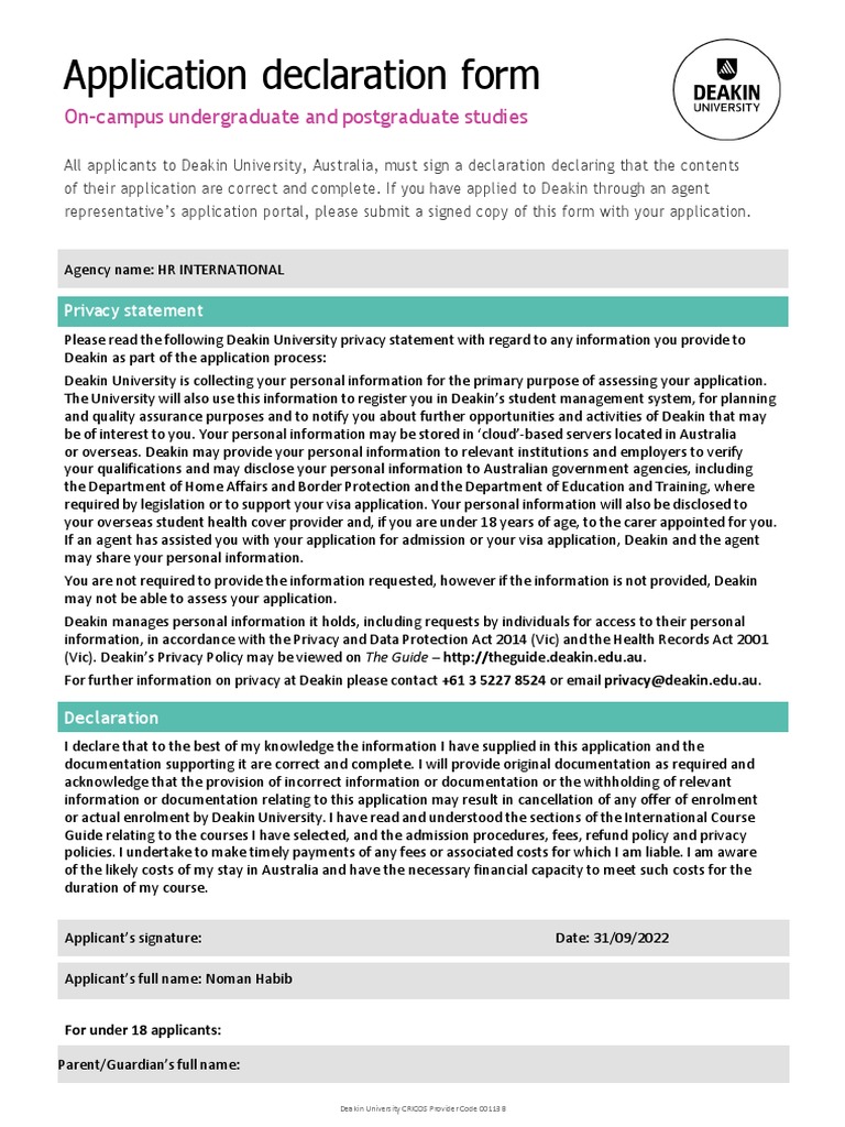 Application Declaration Form | PDF | Privacy | Information