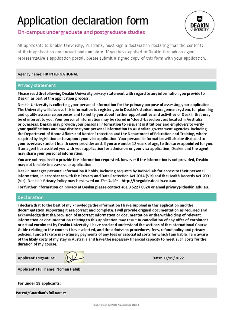 Application Declaration Form 2 1 Signed Pdf Privacy Information