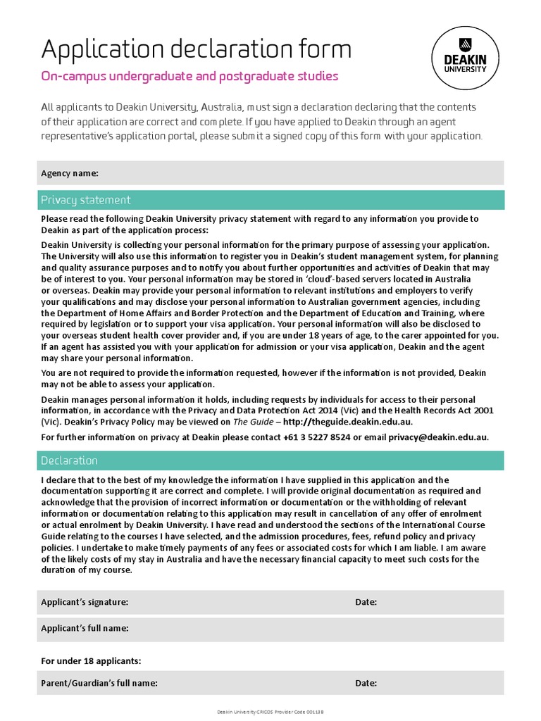 Application Declaration Form | PDF | Privacy | Government