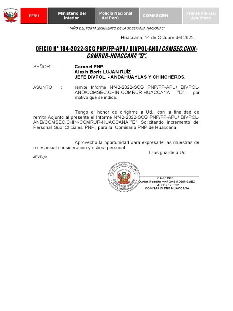 Oficio Solicita Incremento de Personal | PDF