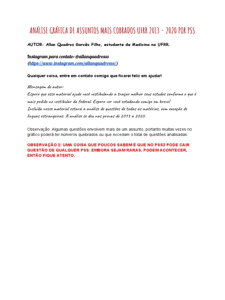 Assuntos Mais Cobrado PSS UFRR 2013-2020 | PDF | Matemática | Química