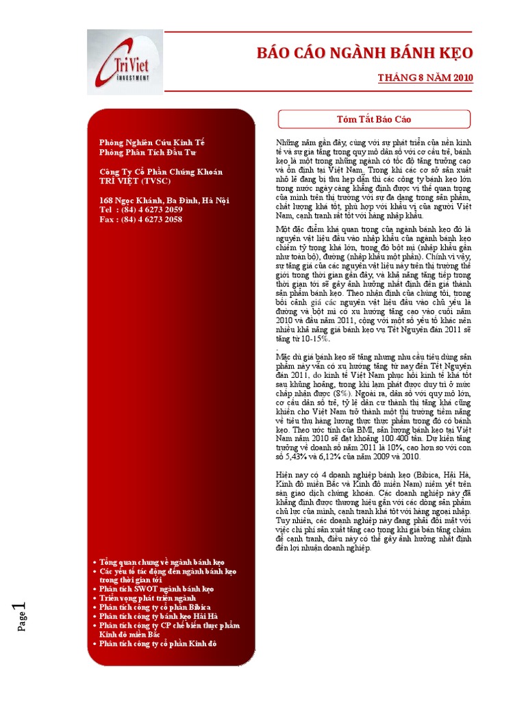 Bao Cao Nganh Banh Keo | PDF