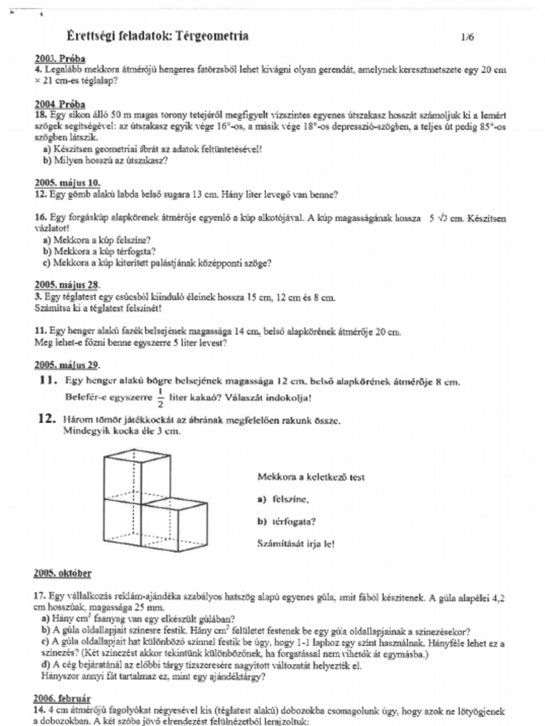 Térgeometria Érettségi Feladatok | PDF