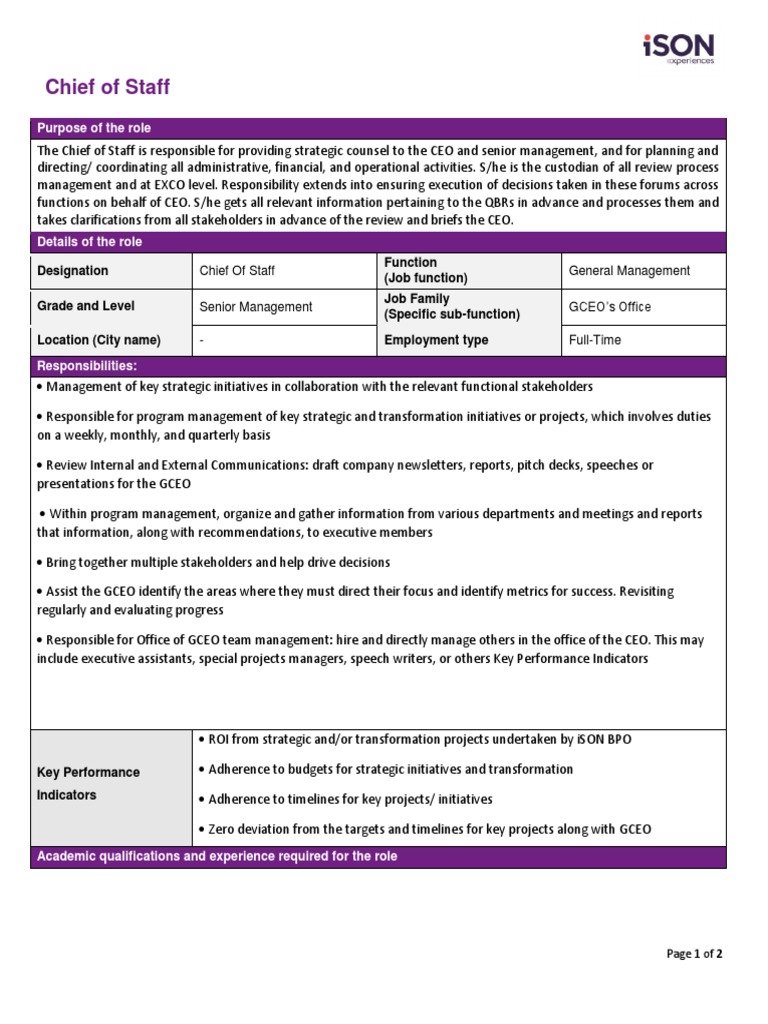 Job Description - Chief of Staff | PDF