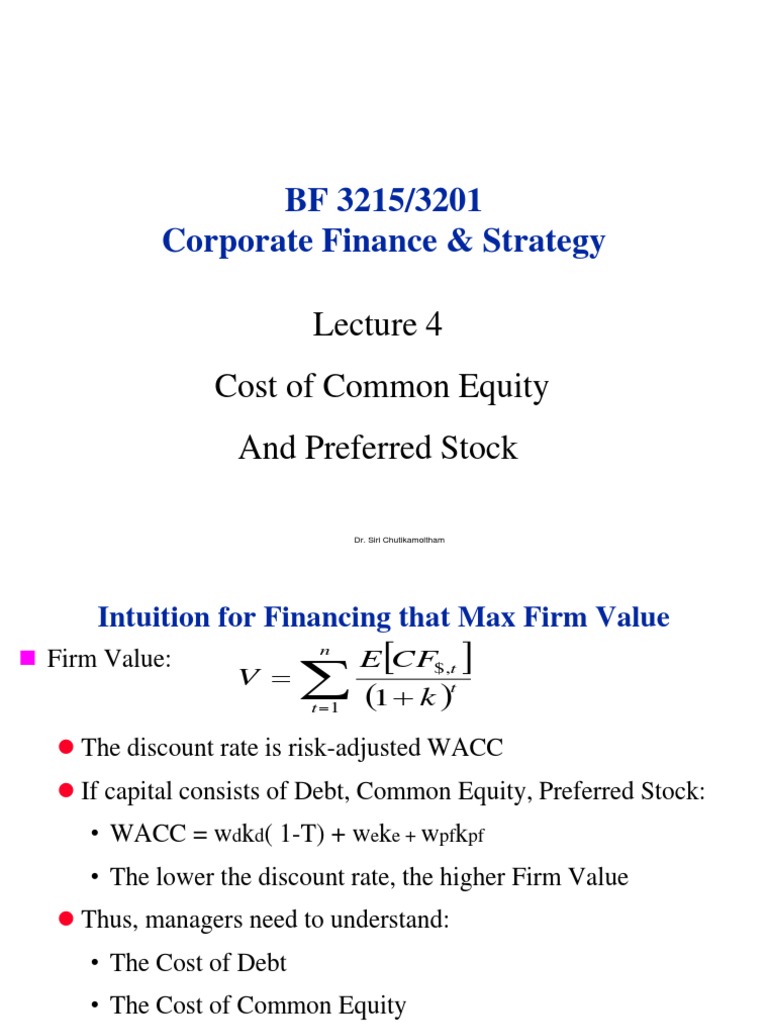 BF3201 Lecture 4 Cost of Common Preferred Equity Handout | PDF ...