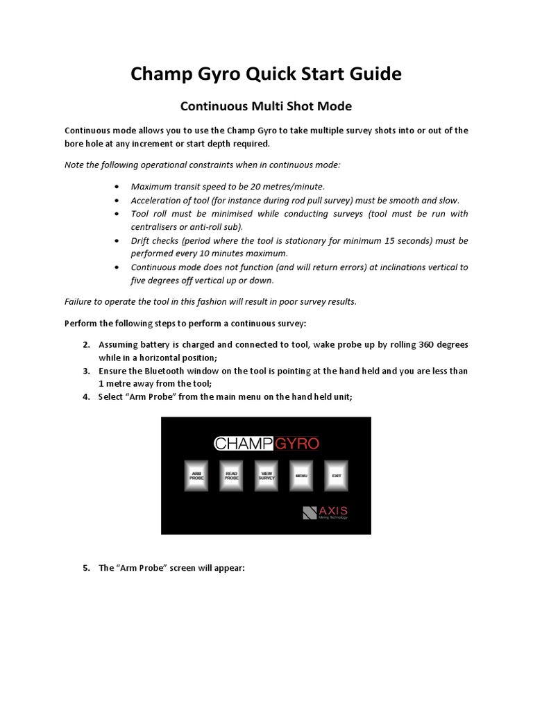 5 Champ Gyro Quick Start Guide Continuous Mode | PDF | Computing