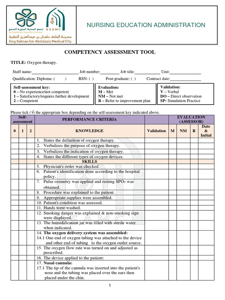 Oxygen Therapy Checklist | Download Free PDF | Medical Specialties ...