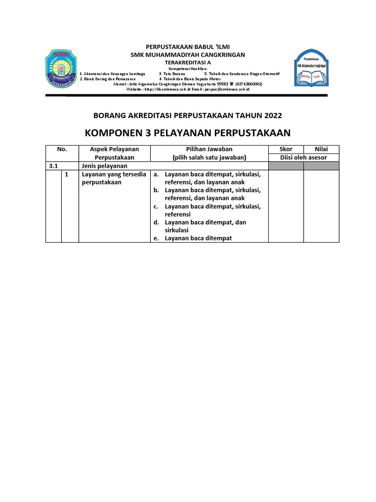 Borang Perpus Komponen 3 | PDF