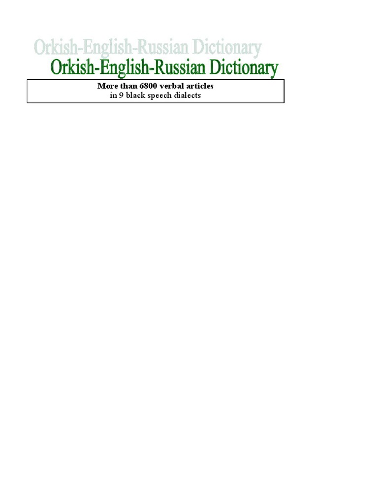 Orcish English Russian - Dictionary | PDF