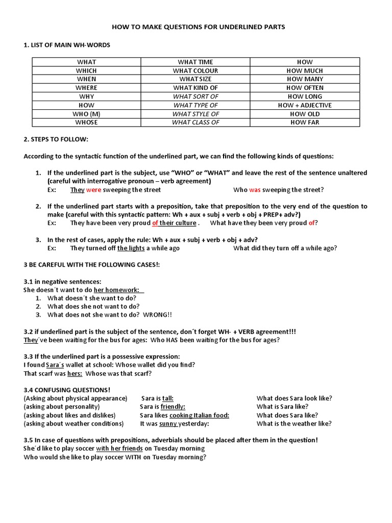 Questions For Underlined Words | PDF | Human Communication | Cognitive ...