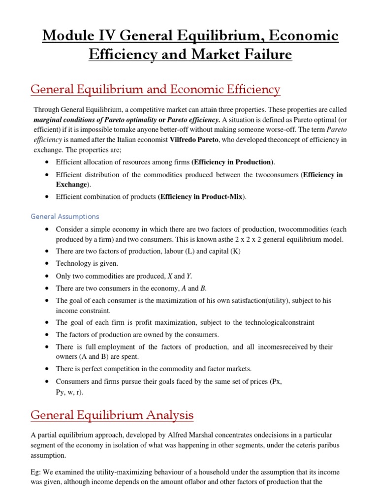 Module IV General Equilibrium, Economic Efficiency and Market Failure ... Module IV General Equilibrium, Economic Efficiency and Market Failure ...