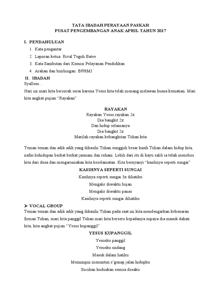 Tata Ibadah Paskah Sekolah Minggu | PDF
