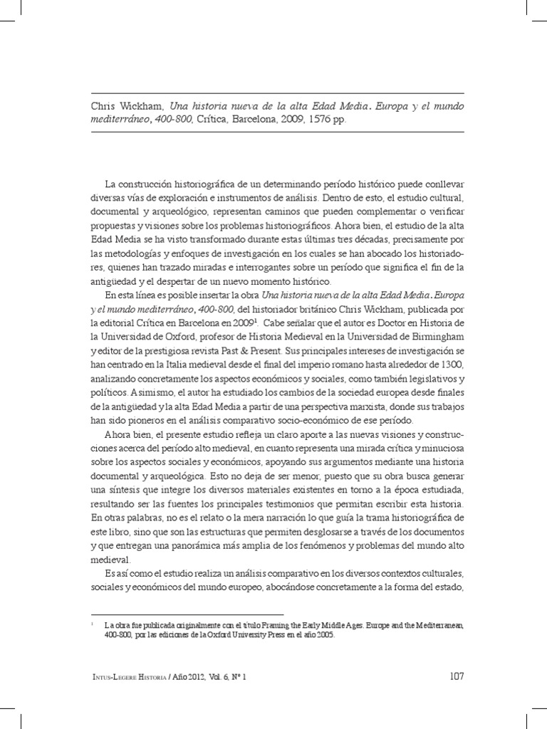 Chris Wickham Una Historia Nueva de La A | PDF | Edades medias | Sociedad