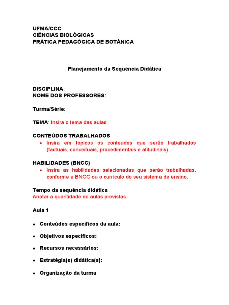 Template Sequência Didática Adaptada Prof Ivan | PDF | Lição | Aprendizado