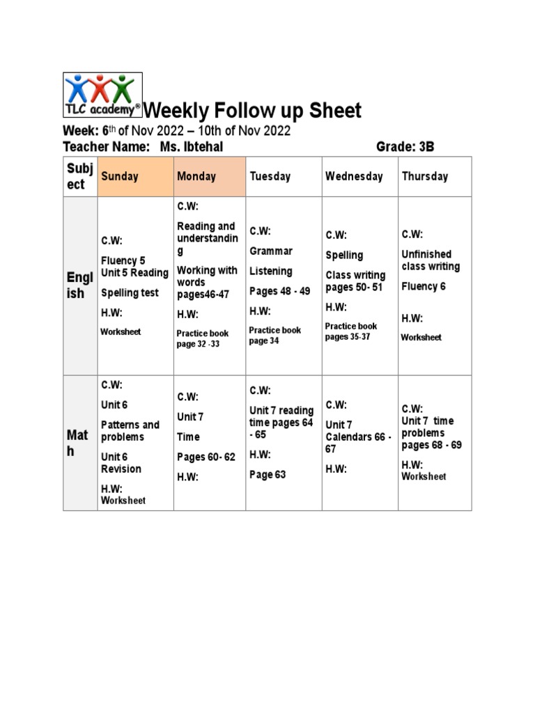 Weekly Follow Up Sheet Sample | PDF