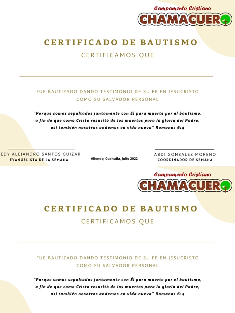 Certificado de Bautismo | PDF | Bautismo | Cristo (título)