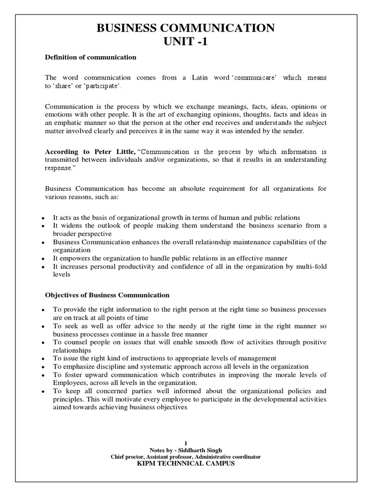Bba Business Comm. Unit 1 | PDF | Communication | Cognition