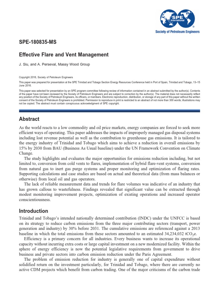 SPE 180835 MS (2016) Effective Flare and Vent Management | PDF | Clean ...