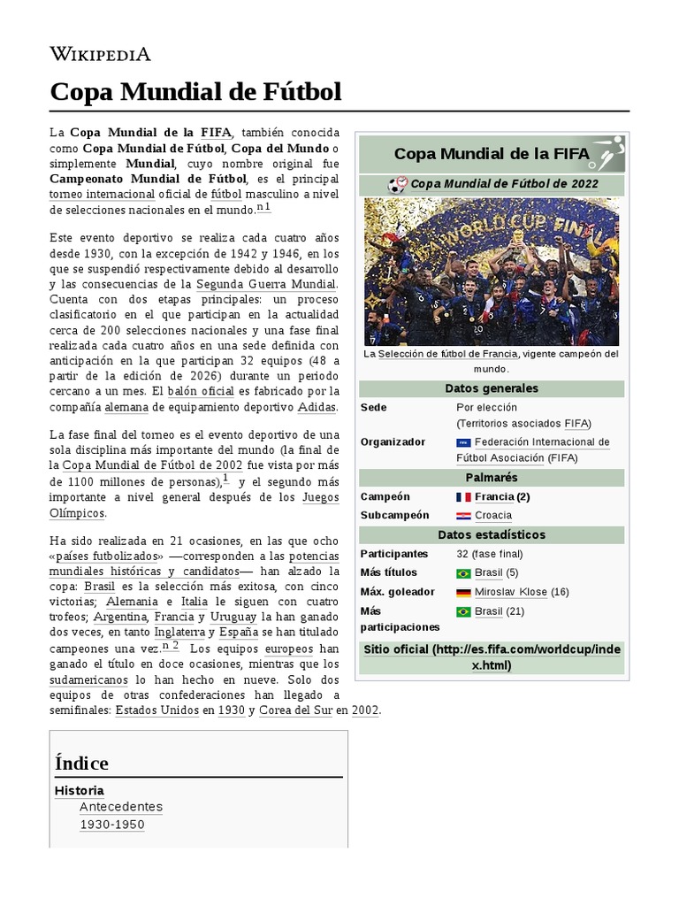 Copa Mundial de Fútbol | PDF | FIFA Copa del Mundo | Selección nacional ...