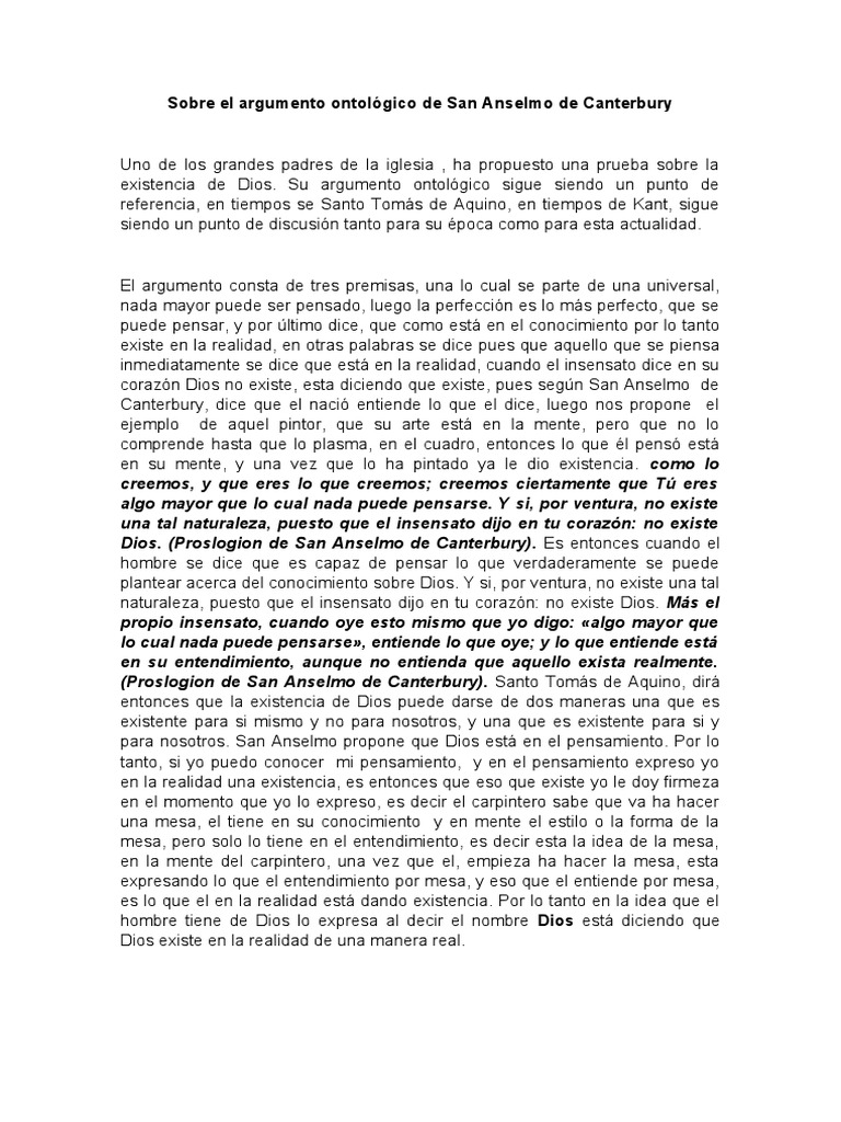 Argumento Ontológico de San Anselmo | PDF | Filosofía occidental | Movimientos filosóficos