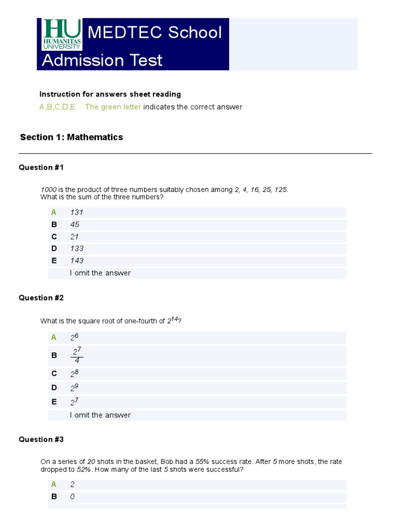 MEDTEC School Admission Test: Section 1: Mathematics | PDF | Gases ...