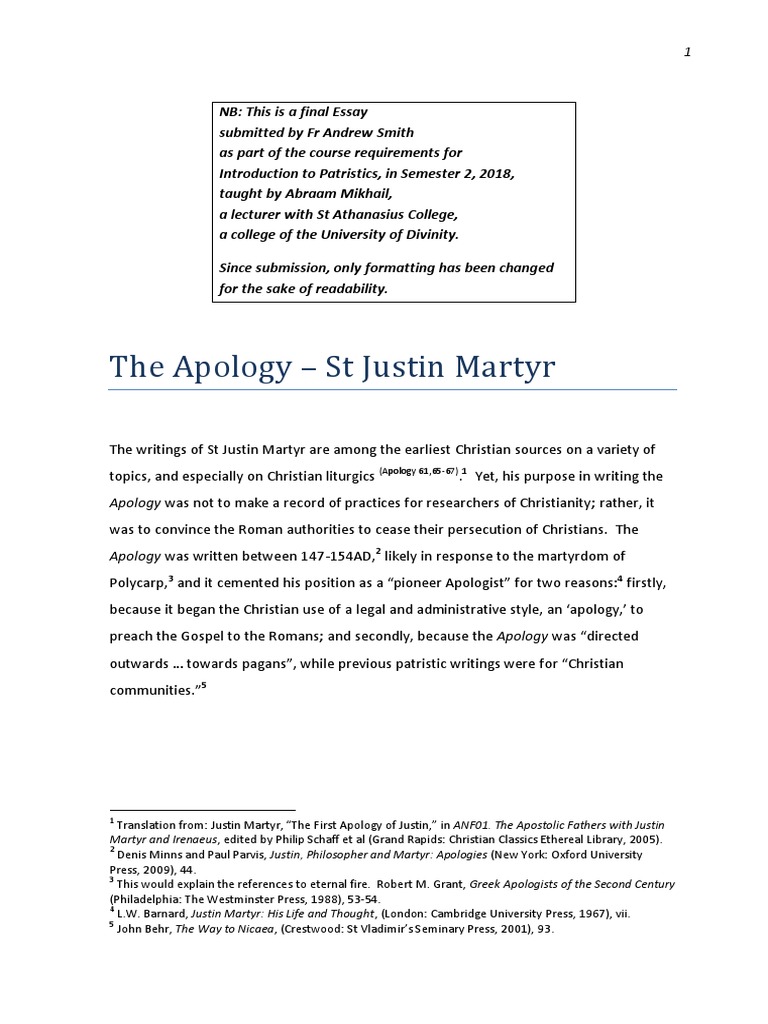 The Apology of ST Justin Martyr | PDF | Christian Apologetics | Eucharist