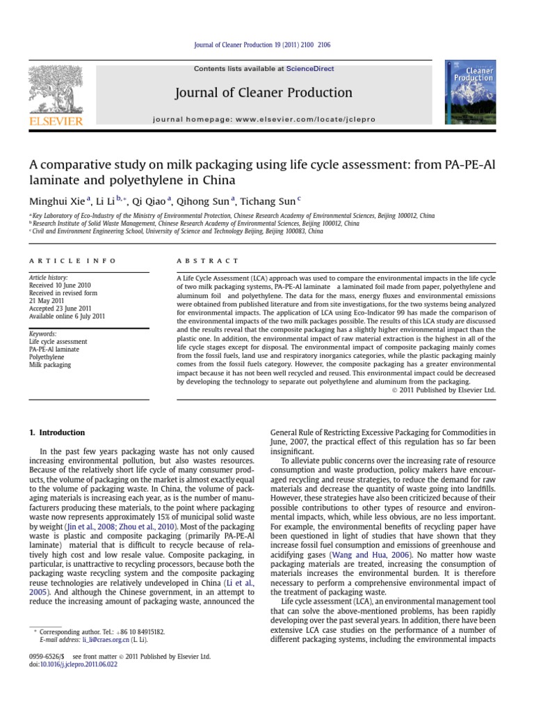 Milk Packaging LCA: PA-PE-Al vs Polyethylene | PDF | Life Cycle ...