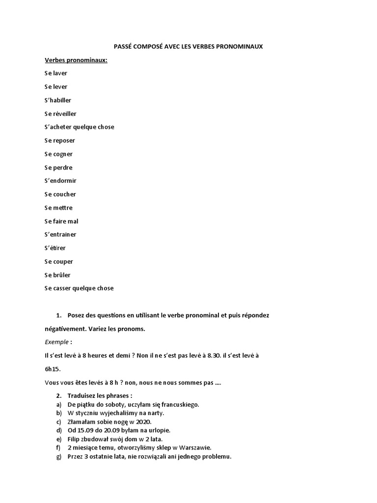 Passé Composé Avec Les Verbes Pronominaux | PDF