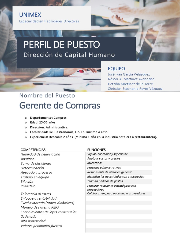 Perfil de Puesto Gerente de Compras | PDF | Toma de decisiones | Cognición