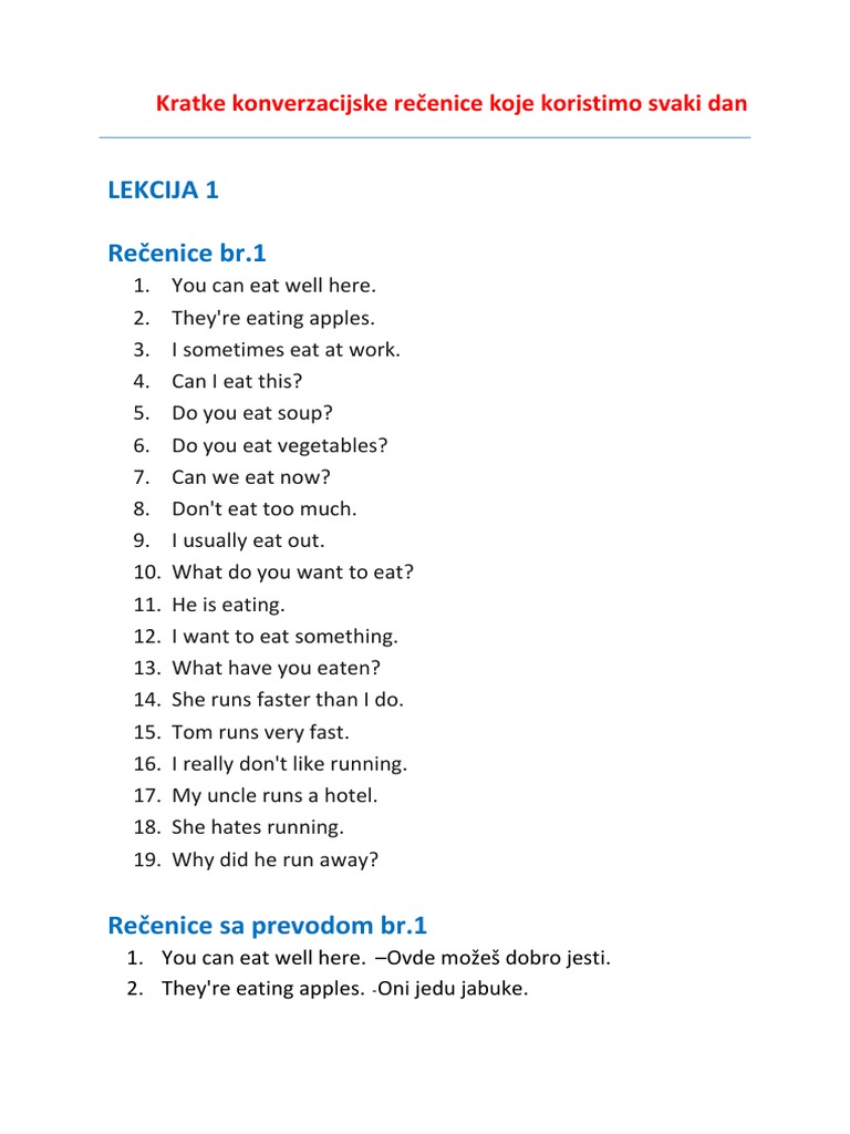 - Knjiga Engleskih Rečenica Sa Vežbanjima | PDF