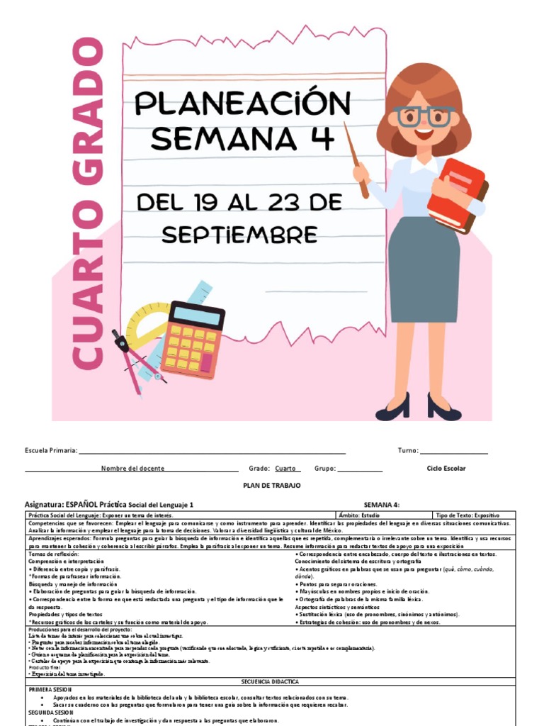 Planeacion Semana 4 Cuarto Grado 2022 | PDF | Abuso infantil | Oración ...