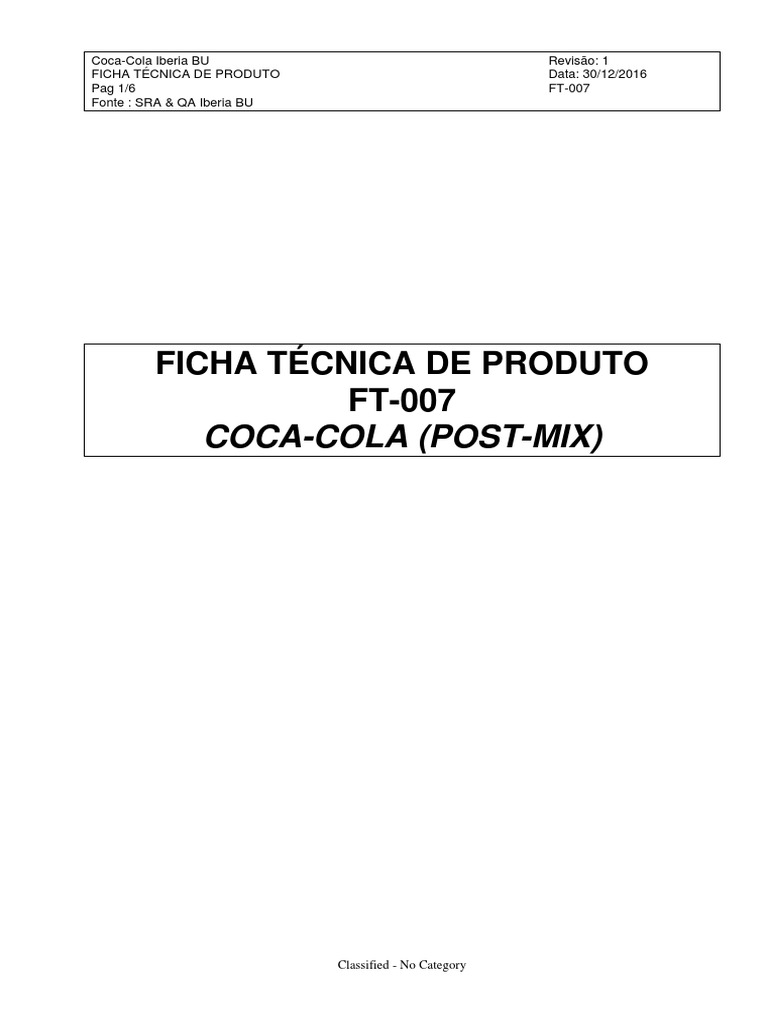 Ficha Técnica de Produto Ft-007 Coca-Cola (Post-Mix) | PDF | Embalagem ...