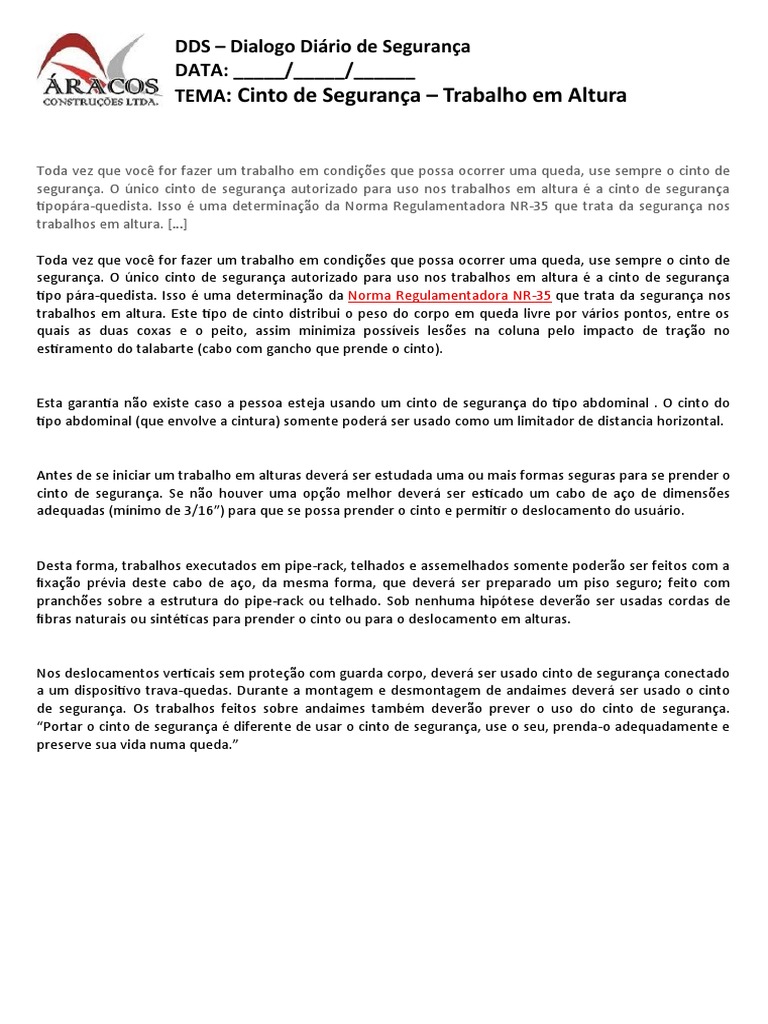 DDS Trabalho em Altura | PDF
