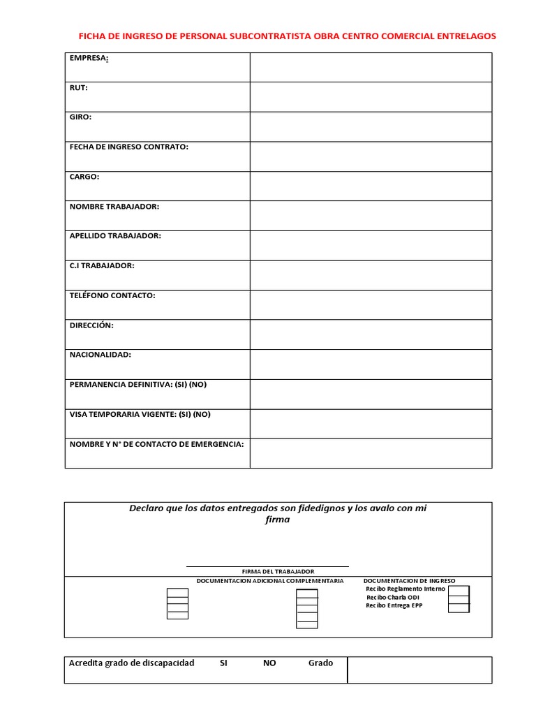 Formato Ficha de Ingreso de Personal | PDF