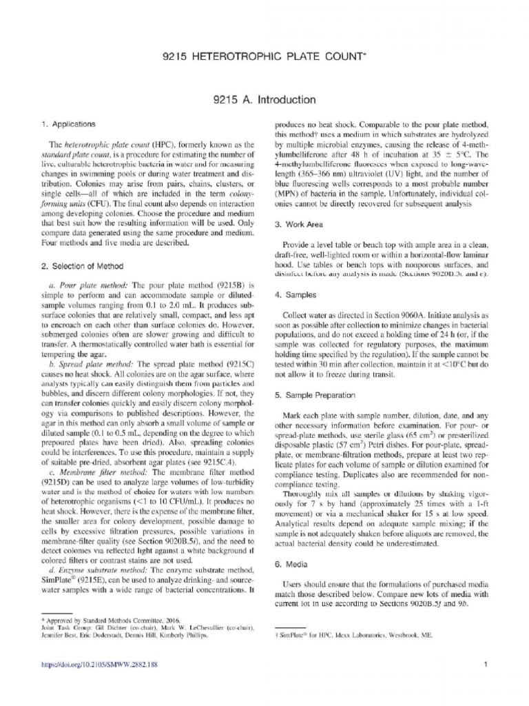 SMEWW 23ed - 2017 - 9215 A - B - C Bactérias Heterotróficas | PDF