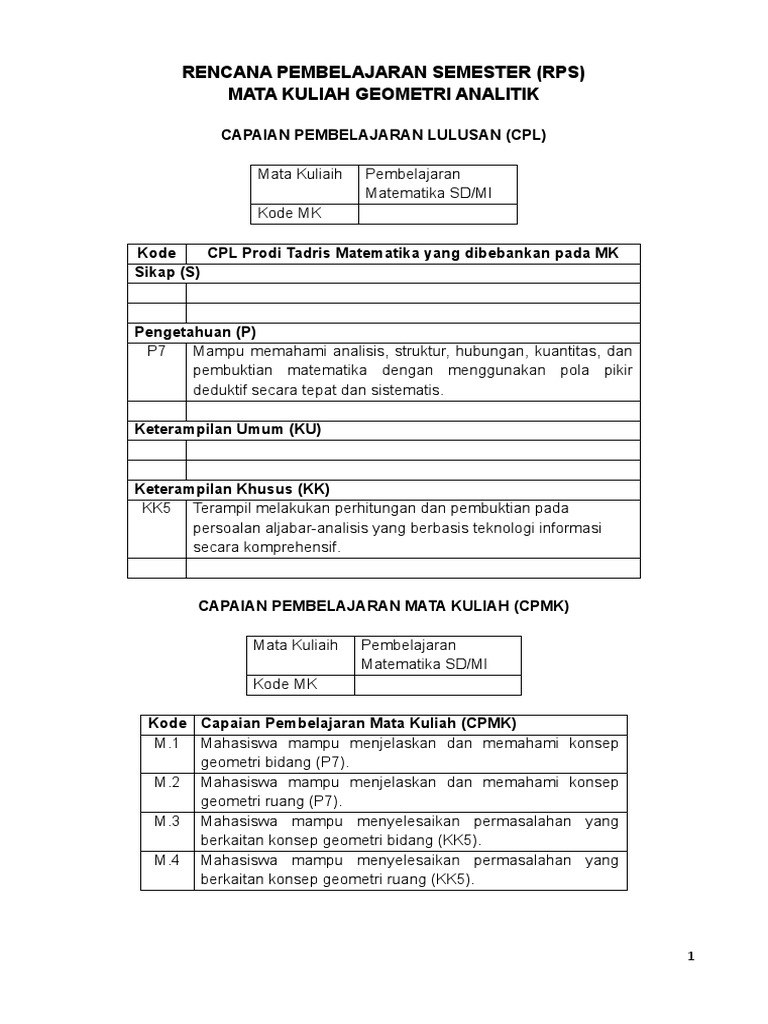 RPS Pembelajaran Matematika | PDF | Seni