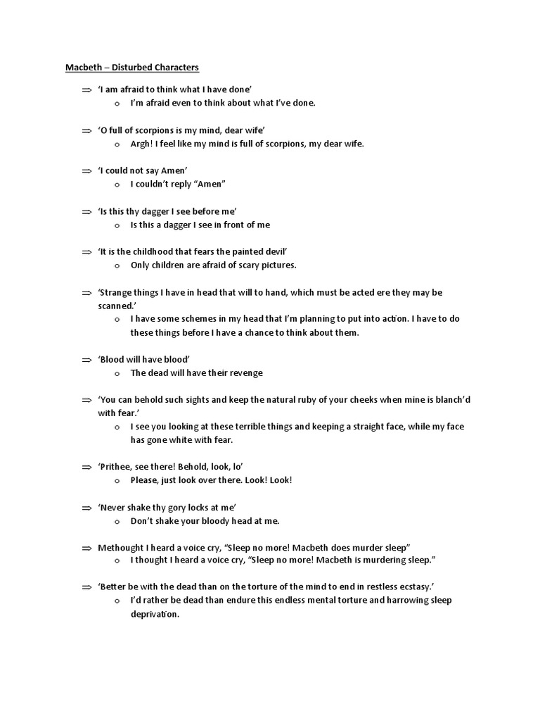Macbeth Disturbed Characters | PDF
