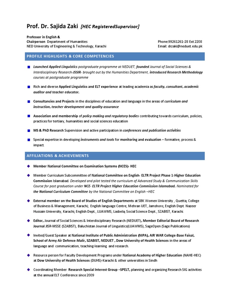 CV DR Sajida Zaki Website NED (February 2015) | Descargar gratis PDF ...
