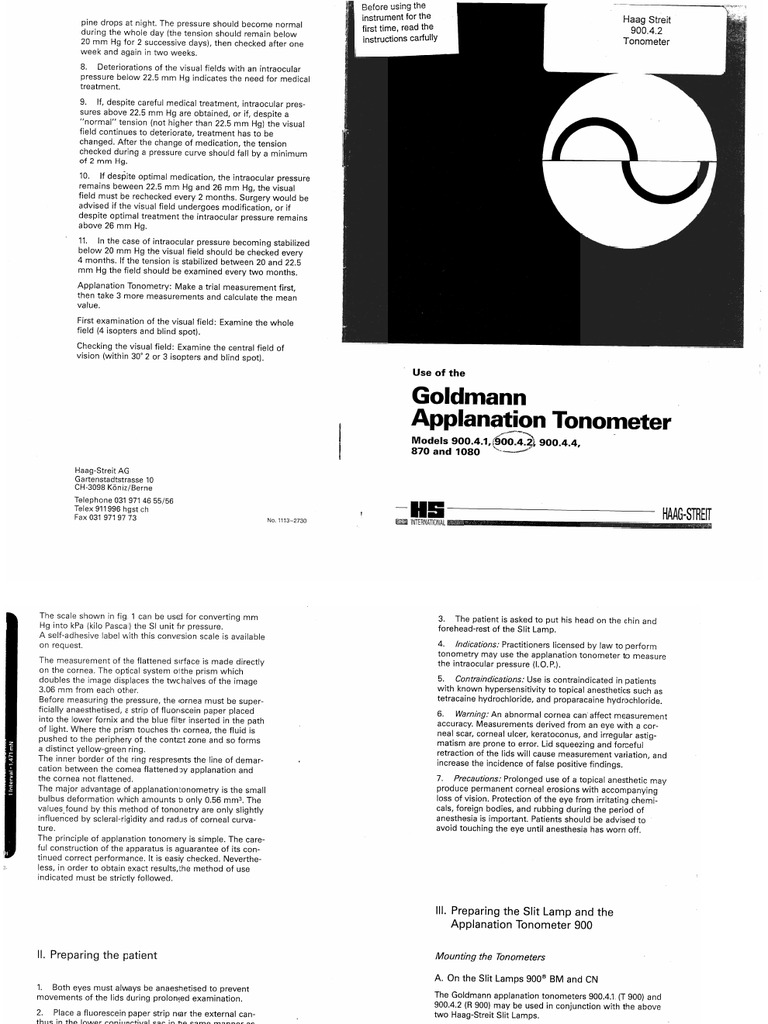 Goldmann Applanation Tonometer Manual (HS)