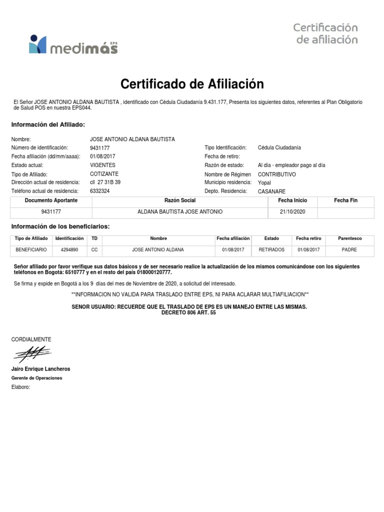 Certificado Eps | PDF