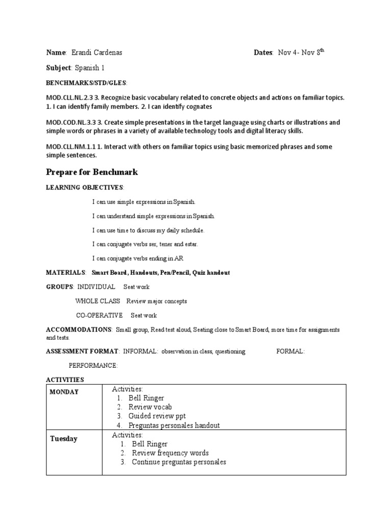 Lesson Plan Nov 4-8th | PDF