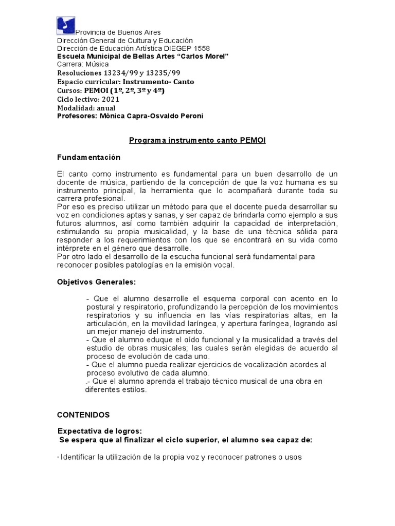 Programa Canto PEMOI | PDF | Ópera | Canto