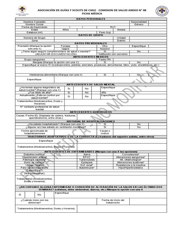 Anexo 8 Ficha Medica | PDF | Medicamentos con receta | Enfermedades y ...
