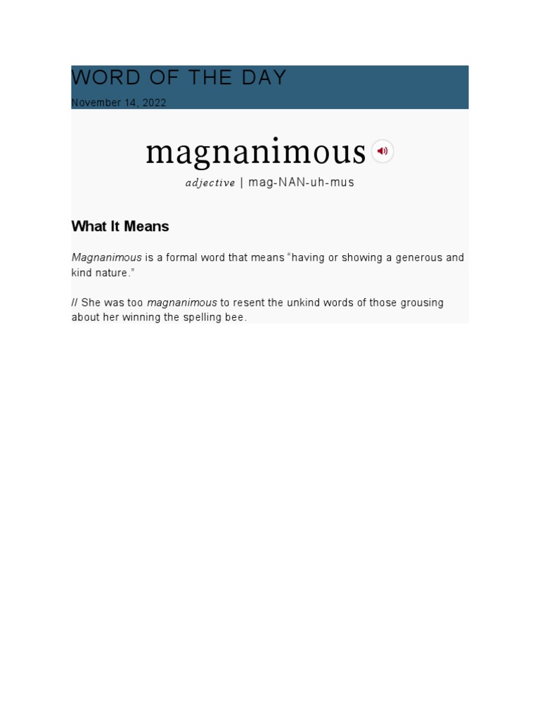 Magnanimous: Word of The Day | PDF