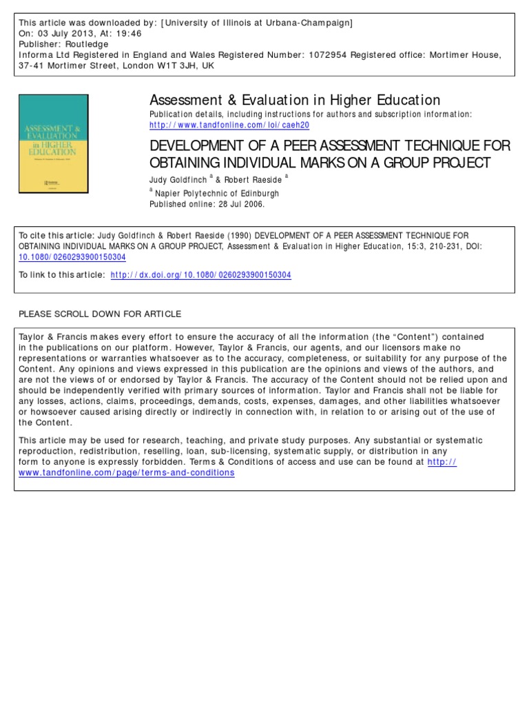 Development of A Peer Assessment Technique For | PDF