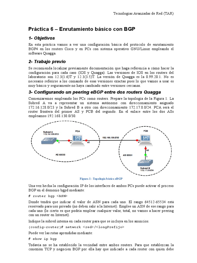 Practica6 BGP | PDF | Enrutador (Computación) | Red de arquitectura